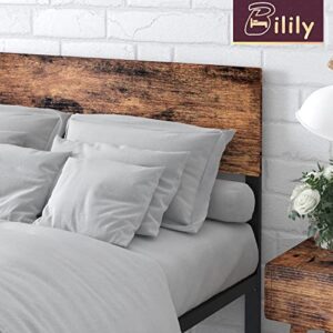 Bilily Full Size Bed Frame with Wooden Headboard and Footboard, Metal Platform Bed Frame with Strong Steel Slat Support, Mattress Foundation/No Box Spring Needed/Non-Slip/Noise Free