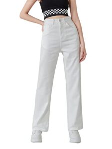 floerns women's casual high waist straight leg jeans white xs