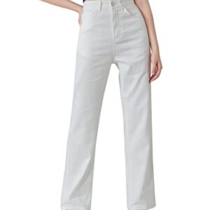 Floerns Women's Casual High Waist Straight Leg Jeans White XS