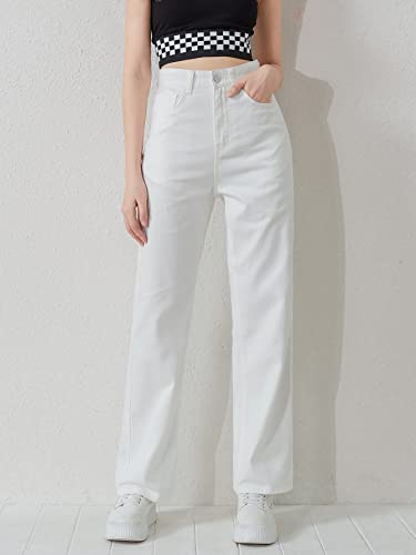 Floerns Women's Casual High Waist Straight Leg Jeans White XS