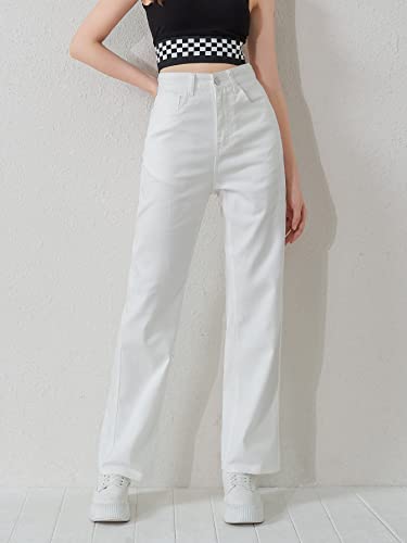 Floerns Women's Casual High Waist Straight Leg Jeans White XS