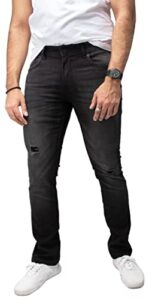 raw x men's skinny stretch neon trim rip & repair jeans, athletic fit destroyed distressed washed denim straight leg pants, neon 90015 - jet black, 48w x 32l