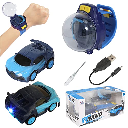 30M Remote Control Distance LED Mini Remote Control Car Watch Toys, Tiktok Watch Car Toys, 2.4 GHz Racing USB Charging RC Small Car, Toys Gifts for 3-8 Year Old Boys Girls Kids (Blue Sports car)