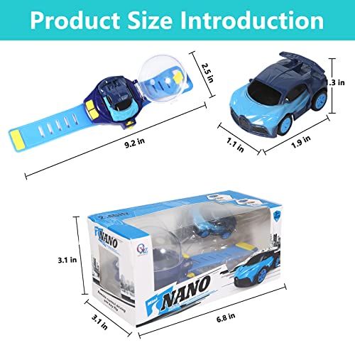 30M Remote Control Distance LED Mini Remote Control Car Watch Toys, Tiktok Watch Car Toys, 2.4 GHz Racing USB Charging RC Small Car, Toys Gifts for 3-8 Year Old Boys Girls Kids (Blue Sports car)