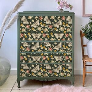 VaryPaper Dark Floral Wallpaper Peel and Stick Vintage Daisy Peony Butterfly Mural 17.7"x78.7" Waterproof Removable Black Contact Paper for Cabinets Drawers Walls