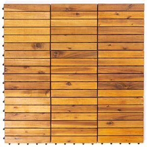 YAMAZING 12”x12” Solid Wood Interlocking Flooring Tiles (Pack of 9), Acacia Hardwood Deck Tiles, Floor Tile for Both Indoor & Outdoor Use, Patio Garden, Waterproof All Weather, 6 Slat (9 Sq Ft)