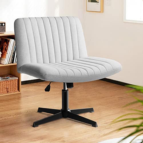 LEMBERI Fabric Padded Desk Chair No Wheels, Armless Wide Swivel,120°Rocking Mid Back Ergonomic Computer Task Vanity Chairs for Office, Home, Make Up,Small Space, Bed Room,Gray