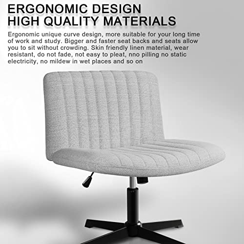 LEMBERI Fabric Padded Desk Chair No Wheels, Armless Wide Swivel,120°Rocking Mid Back Ergonomic Computer Task Vanity Chairs for Office, Home, Make Up,Small Space, Bed Room,Gray