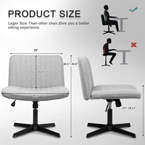 LEMBERI Fabric Padded Desk Chair No Wheels, Armless Wide Swivel,120°Rocking Mid Back Ergonomic Computer Task Vanity Chairs for Office, Home, Make Up,Small Space, Bed Room,Gray