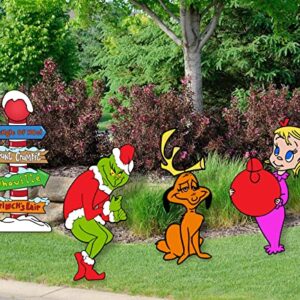 Grinch Christmas Decorations, 4PCS Yard Signs with Stakes, Grinch Cindy Max Whoville Sign for Xmas Garden Lawn Decor, Grinch Stealing Christmas Decor Party Supplies Holiday Decorations Outdoor