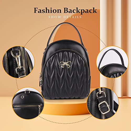 WIZOZI Mini Backpack Purse for Women, Cute Fashion PU Leather Zipper Crossbody Shoulder Bag, Large-Capacity Multifunctional Daypack Purse-Black