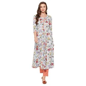 tissu women's rayon multicolored floral printed a-line kurta 2202_multicolored_s