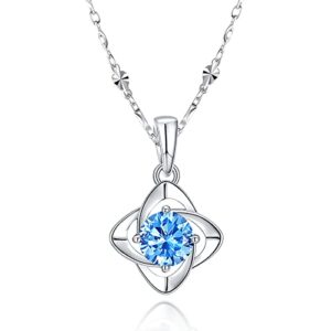 Naixio Pendant Necklaces for Women 4-leaf Clover 999 Sterling Silver with Birthstone Zirconia, Festival Valentine's day Jewelry Gift for Girlfriend Wife Girls (White CZ)