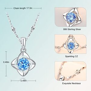 Naixio Pendant Necklaces for Women 4-leaf Clover 999 Sterling Silver with Birthstone Zirconia, Festival Valentine's day Jewelry Gift for Girlfriend Wife Girls (White CZ)