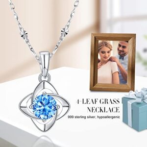 Naixio Pendant Necklaces for Women 4-leaf Clover 999 Sterling Silver with Birthstone Zirconia, Festival Valentine's day Jewelry Gift for Girlfriend Wife Girls (White CZ)