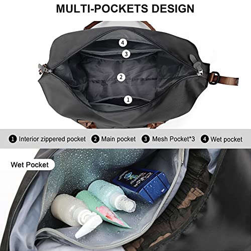 Sport Travel Duffle Bag Large Gym Tote Bag for Women, Weekender Bag Carry on Bag for Airplane, Ladies Beach Bag Overnight Bag Luggage Bag with Wet Bag Black Large Hospital Bag for Labor and Delivery