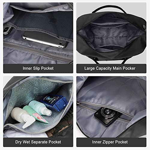 Sport Travel Duffle Bag Large Gym Tote Bag for Women, Weekender Bag Carry on Bag for Airplane, Ladies Beach Bag Overnight Bag Luggage Bag with Wet Bag Black Large Hospital Bag for Labor and Delivery