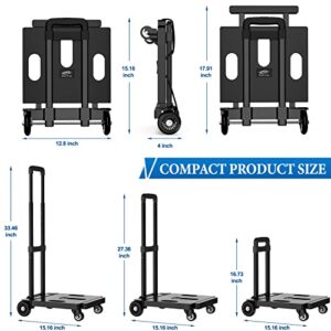 SOYO Folding Hand Truck, 265 LB Capacity Dolly Cart for Moving, Heavy Duty Fold Up Shifter Trolley Collapsible Portable Luggage Cart with 4 Wheels for Travel Shopping Office Use, Black