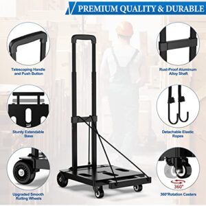 SOYO Folding Hand Truck, 265 LB Capacity Dolly Cart for Moving, Heavy Duty Fold Up Shifter Trolley Collapsible Portable Luggage Cart with 4 Wheels for Travel Shopping Office Use, Black