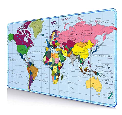 World Map Large Mouse Pad, Modern Map Big Mousepad, Giant Long Non-Slip Rubber Base Gaming Mouse Pads for Full Desk