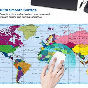 World Map Large Mouse Pad, Modern Map Big Mousepad, Giant Long Non-Slip Rubber Base Gaming Mouse Pads for Full Desk