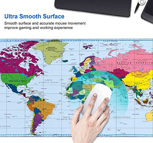 World Map Large Mouse Pad, Modern Map Big Mousepad, Giant Long Non-Slip Rubber Base Gaming Mouse Pads for Full Desk