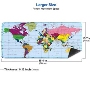 World Map Large Mouse Pad, Modern Map Big Mousepad, Giant Long Non-Slip Rubber Base Gaming Mouse Pads for Full Desk