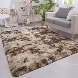 vocrite shag rug for bedroom, 4'x6' fluffy rectangluar brown shaggy living room area rugs, non-slip plush furry fuzzy faux fur carpet, cozy soft throw rug for classroom boys&girlsnursery dorm