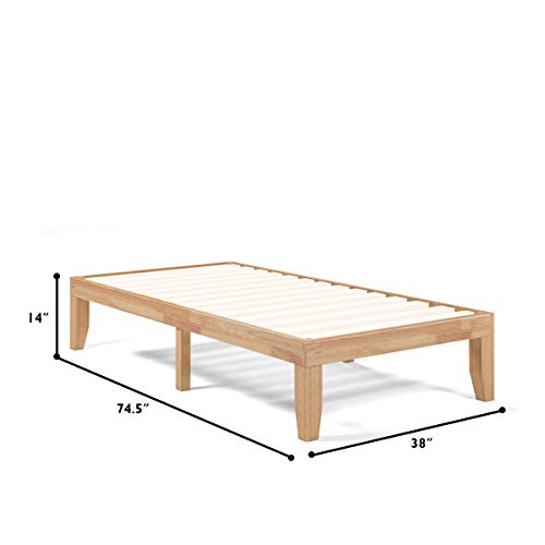 KOMFOTT 14 Inches Wood Platform Bed Frame Twin Size, Solid Wood Mattress Foundation with Rubber Wood Frame, Strong Poplar Wood Slat Support, No Box Spring Needed, Bed Frame (Natural)