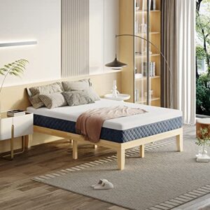 KOMFOTT 14 Inches Wood Platform Bed Frame Twin Size, Solid Wood Mattress Foundation with Rubber Wood Frame, Strong Poplar Wood Slat Support, No Box Spring Needed, Bed Frame (Natural)