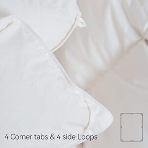 Airluck Feather Down Comforter Queen Size Full Hotel Fluffy Duvet Insert All Seasons Down Blanket Solid White 90x90 inches Medium Warm 50oz Soft Down Proof Cotton Poly Cover with Corner Tabs