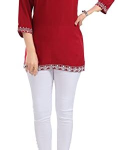 IshDeena Indian Kurtis for Women Indian Style Printed Embroidered Tunics Womens Tops Kurta (Extra Large, Red - 0622S1ID2)