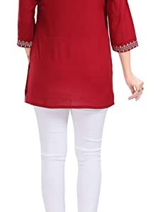 IshDeena Indian Kurtis for Women Indian Style Printed Embroidered Tunics Womens Tops Kurta (Extra Large, Red - 0622S1ID2)