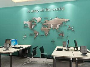 windir 3d world map wall stickers decor murals diy decal silver 71x40 inch, acrylic office wall art decor bedroom living room tv wall (silver: 180x100 cm)