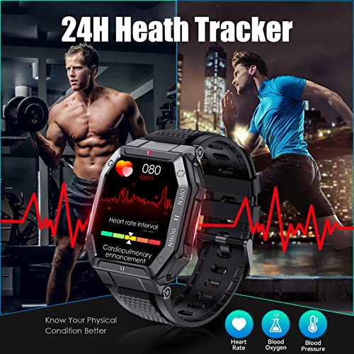 Military Smart Watch for Men with Call (Answer/Make) Outdoor Tactical Sports Watch Rugged 1.85" HD Big Screen Fitness Tracker Heart Rate Sleep Monitor Smartwatch Compatible with Android iPhone Samsung