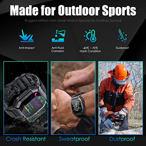 Military Smart Watch for Men with Call (Answer/Make) Outdoor Tactical Sports Watch Rugged 1.85" HD Big Screen Fitness Tracker Heart Rate Sleep Monitor Smartwatch Compatible with Android iPhone Samsung