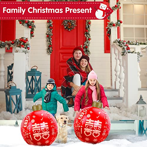 2PCS PVC Inflatable Christmas Ball, HRDJ 24 Inch Large Outdoor Christmas Inflatables Decorations Ball with Double Air Leak-Proof Design for Christmas Yard Home Patio & Pool Decor