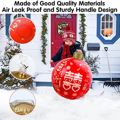 2PCS PVC Inflatable Christmas Ball, HRDJ 24 Inch Large Outdoor Christmas Inflatables Decorations Ball with Double Air Leak-Proof Design for Christmas Yard Home Patio & Pool Decor