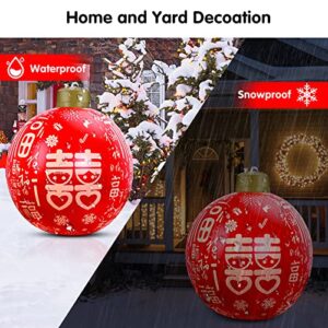 2PCS PVC Inflatable Christmas Ball, HRDJ 24 Inch Large Outdoor Christmas Inflatables Decorations Ball with Double Air Leak-Proof Design for Christmas Yard Home Patio & Pool Decor