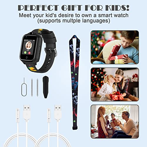 cjc Kids Smart Watches for Boys Girls Ages 3-15, Kids GPS Tracker Watches 1.4" Touchscreen Watch with Video Chat 3-Way Call Phone Watch Christmas Birthday Gift for Boys Girls(Black)