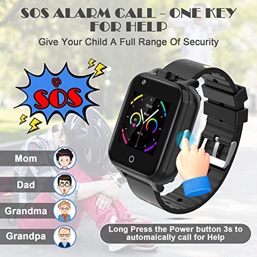 cjc Kids Smart Watches for Boys Girls Ages 3-15, Kids GPS Tracker Watches 1.4" Touchscreen Watch with Video Chat 3-Way Call Phone Watch Christmas Birthday Gift for Boys Girls(Black)