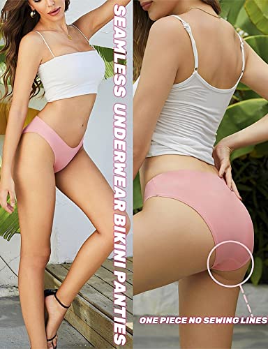 Caterlove Women's Seamless Underwear No Show Stretch Bikini Panties Silky Invisible Hipster 6 Pack (A, Medium)