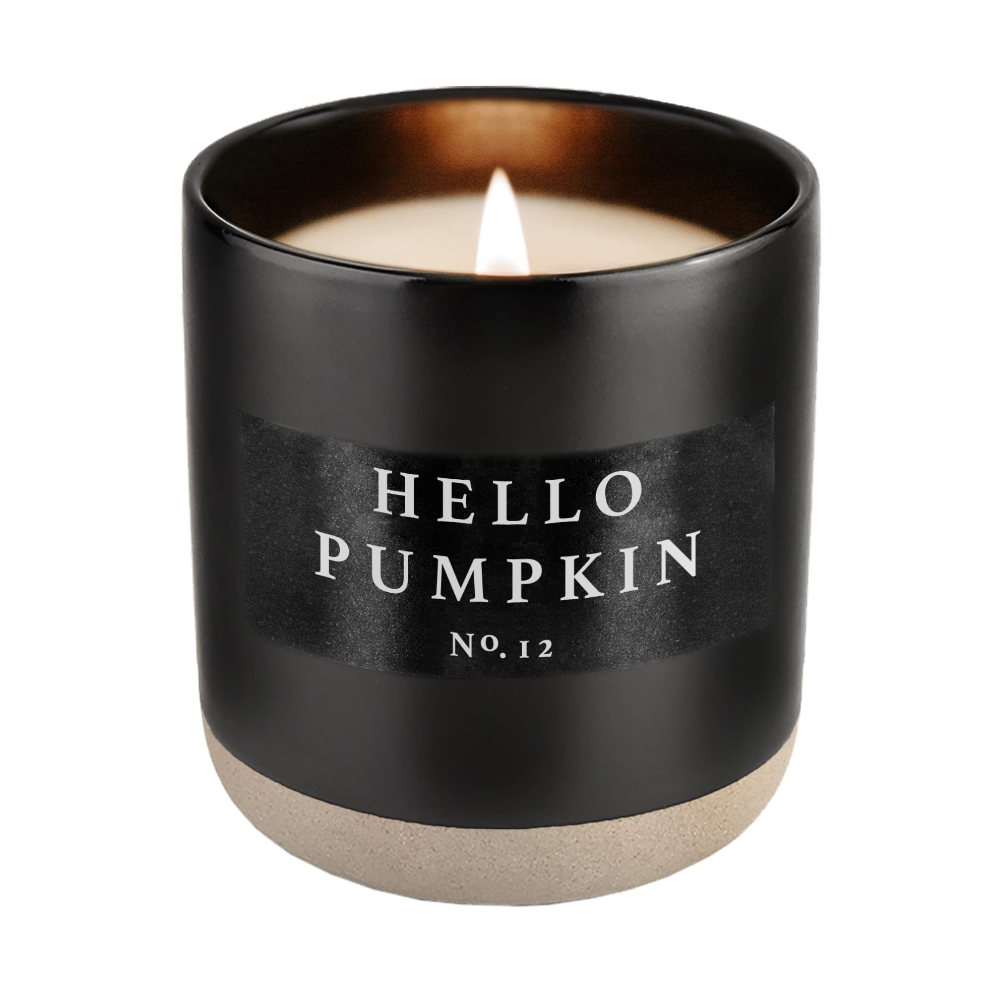 Sweet Water Decor Hello Pumpkin Soy Candle | Pumpkin, Warm Spices, Vanilla, and Whipped Cream Fall Scented Candles for Home | 12oz Black Stoneware Jar, 60+ Hour Burn Time, Made in The USA