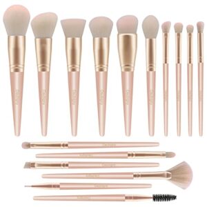 makeup brushes,daubigny 16pcs silver premium synthetic makeup brush set with professional foundation brushes powder concealers eye shadows blush makeup brush for perfect makeup(pink)