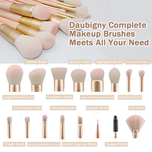 Makeup Brushes,Daubigny 16Pcs Silver Premium Synthetic Makeup Brush Set with Professional Foundation Brushes Powder Concealers Eye shadows Blush Makeup Brush for Perfect Makeup(Pink)