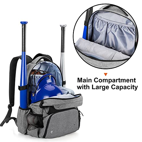 DSLEAF Baseball Backpack with Separate Shoe Space, Softball Bat Bag Holds Up to 4 Bats, Hence Hook and Multi Pockets for Essentials