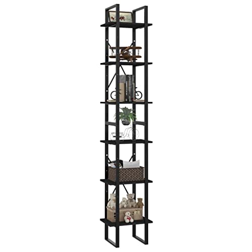 QZZCED 6-Tier Book Cabinet,Corner Bookshelf,Narrow Bookcase,Living Room Bookshelf,Office Bookshelf,for Living Room, Bedroom, Study, Hallway, Black 15.7"x11.8"x82.7" Chipboard