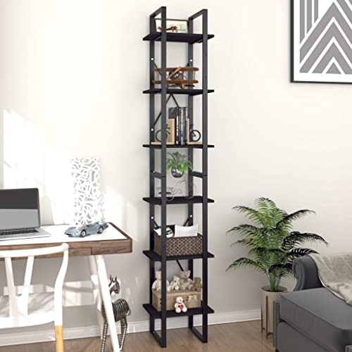 QZZCED 6-Tier Book Cabinet,Corner Bookshelf,Narrow Bookcase,Living Room Bookshelf,Office Bookshelf,for Living Room, Bedroom, Study, Hallway, Black 15.7"x11.8"x82.7" Chipboard