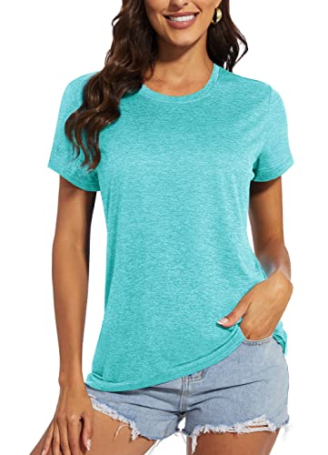 MAGCOMSEN Womens Workout Shirts Short Sleeve Fishing Shirts Fitness Tee Yoga Tops Cool Running T Shirts Light Green Large