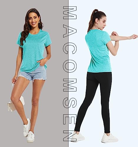 MAGCOMSEN Womens Workout Shirts Short Sleeve Fishing Shirts Fitness Tee Yoga Tops Cool Running T Shirts Light Green Large